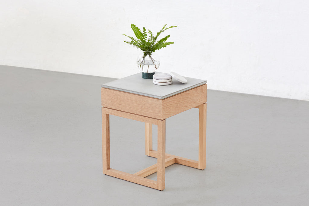 NEW | Cube Concrete and American Oak Bedside Table – SLABS by Design